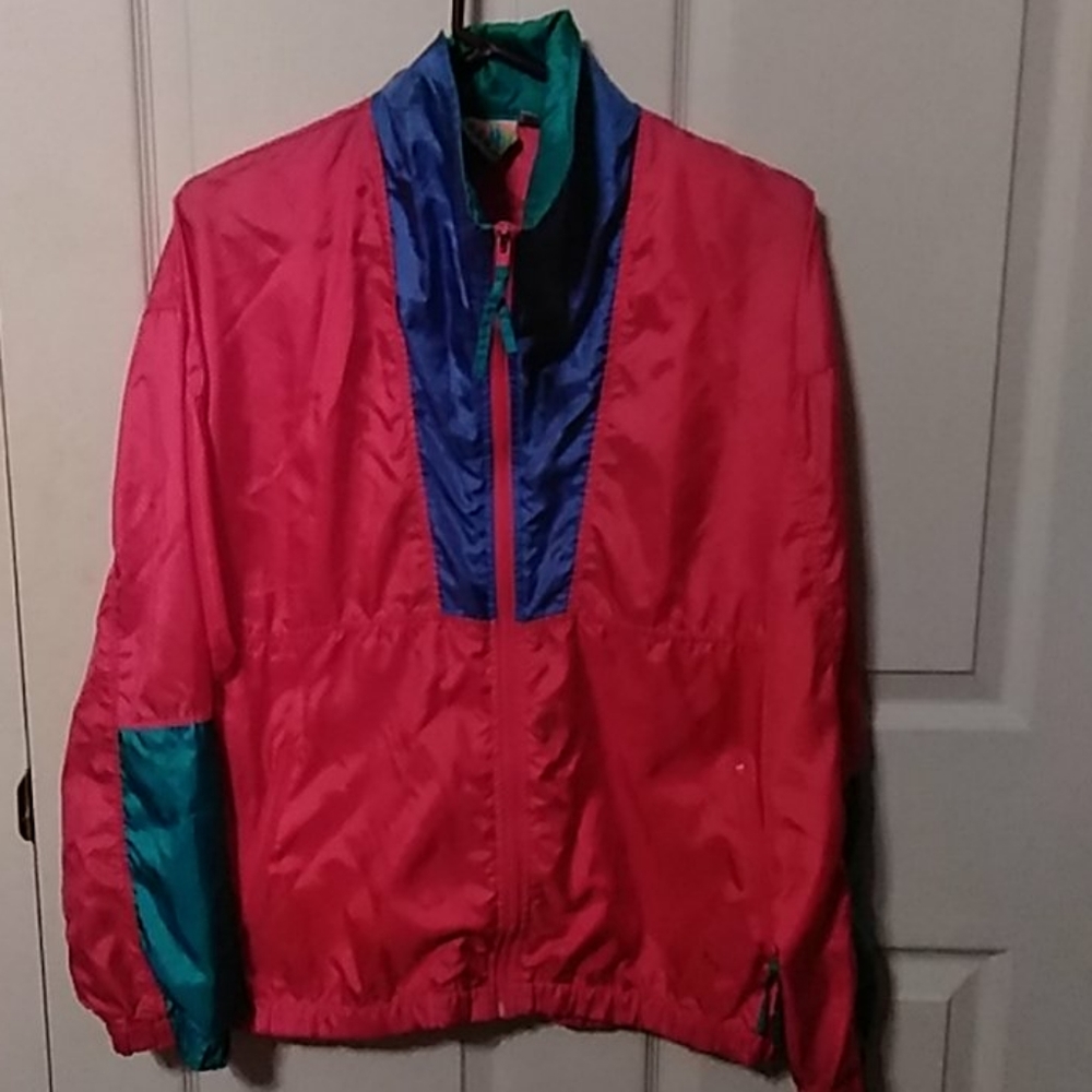 Vintage Colorful Windbreaker. Red, Teal And Blue - Gem